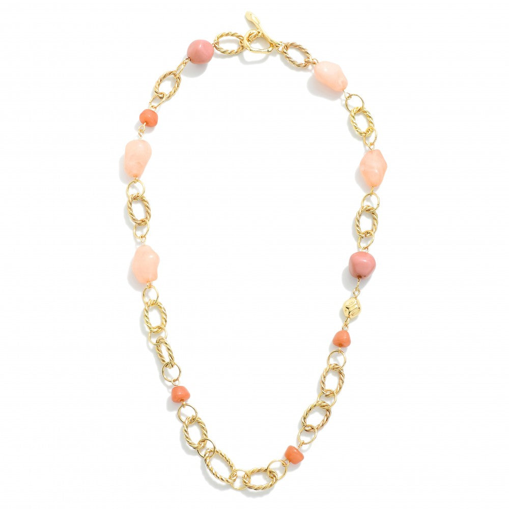 Natural Stone Stations and T-Bar Closure Chain Link Necklace – Blue ...
