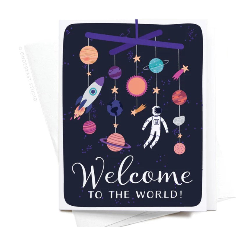 Welcome To The World Galaxy Mobile Greeting Card – Blue Dahlia Designs